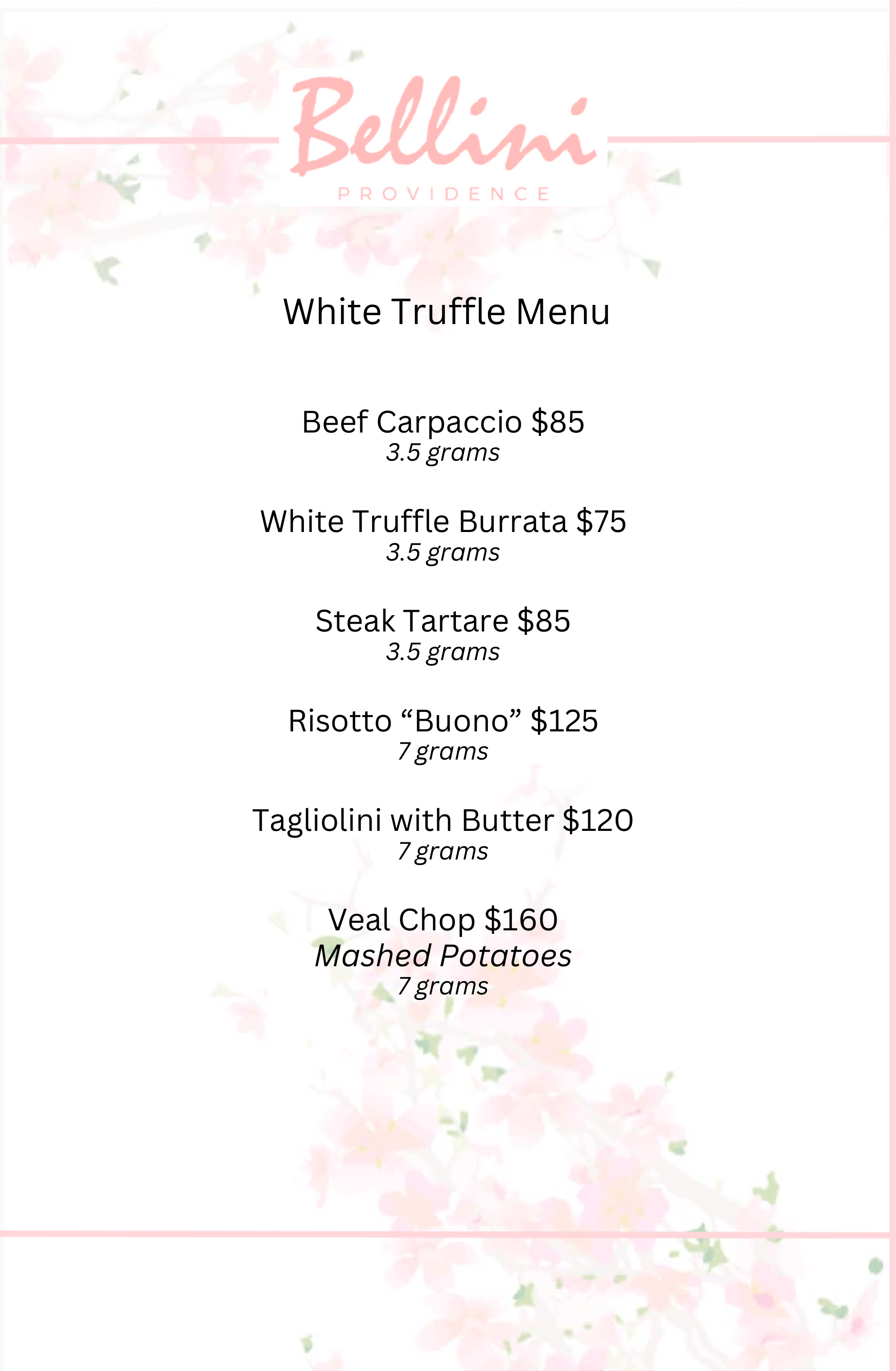 White Truffle Tasting Menu