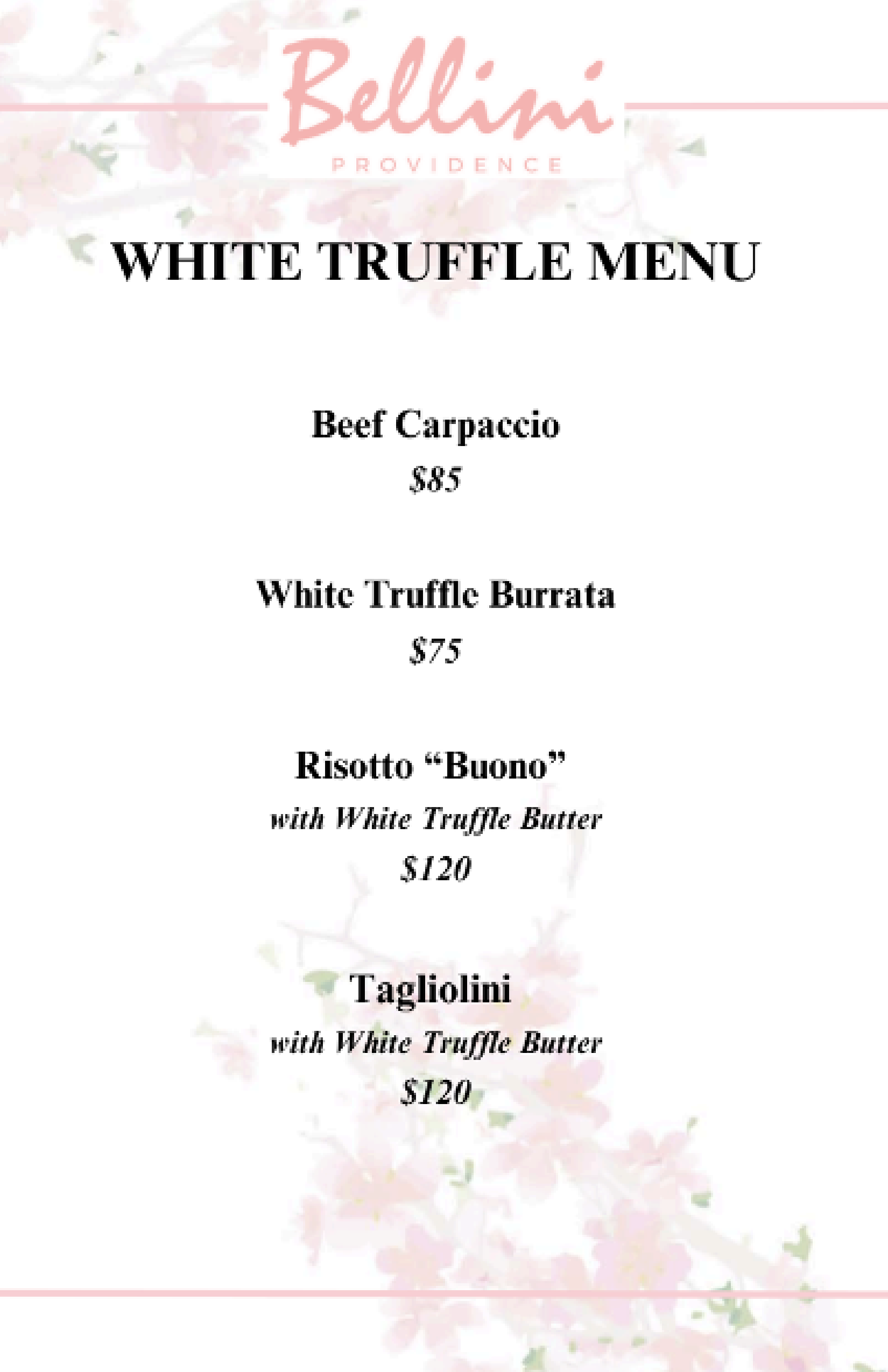 White Truffle Tasting Menu at Bellini Providence (Restaurant)