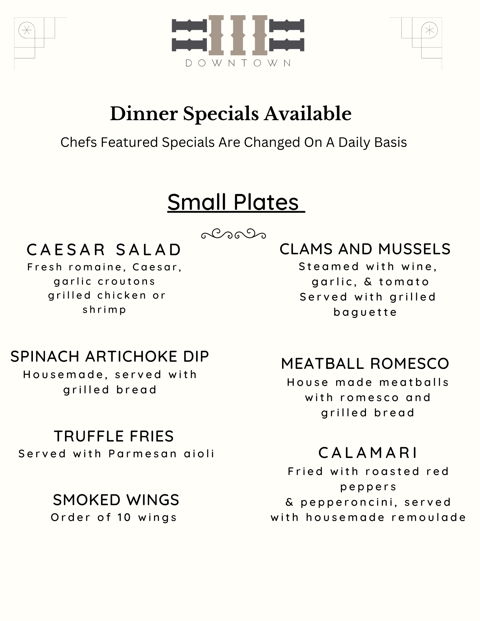 Small Plates Menu