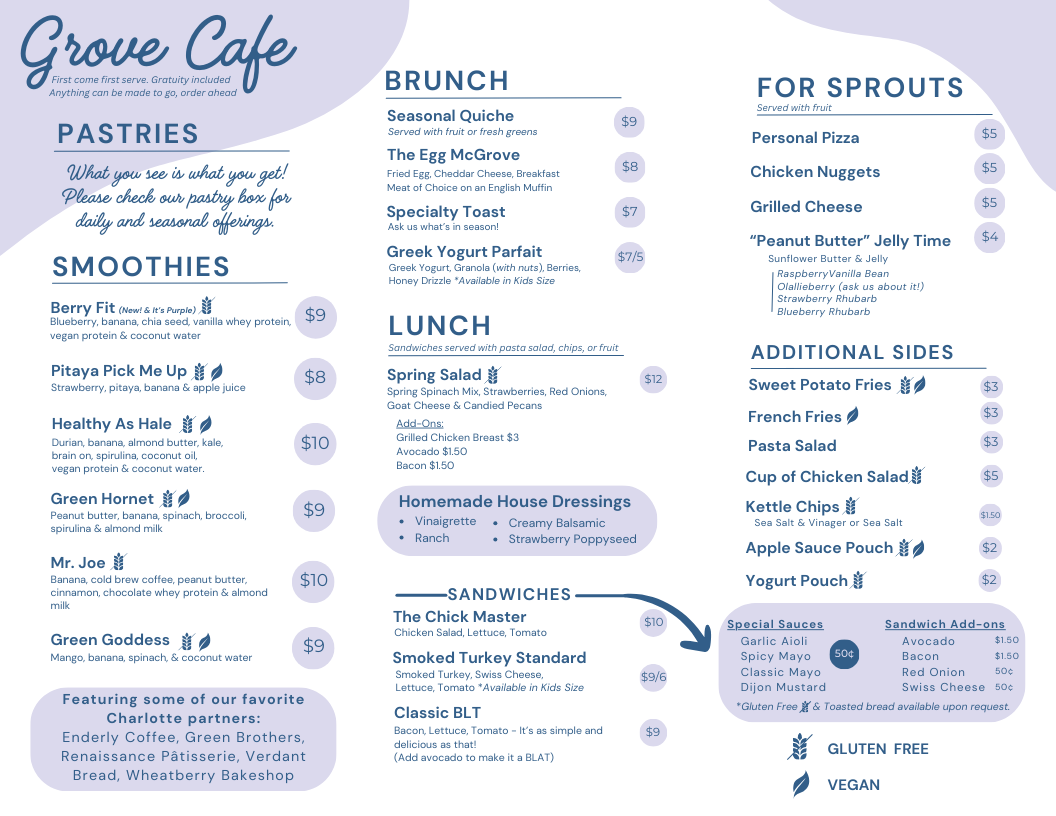Grove Cafe Menu
